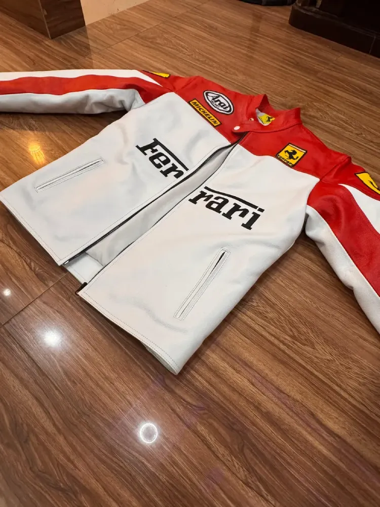 Ferrari Red & White Vintage Leather Jacket