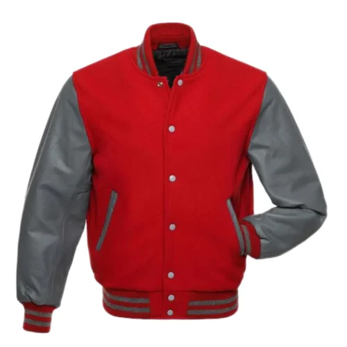 Red Wool and Gold Leather Sleeves Varsity Jacket | IJ